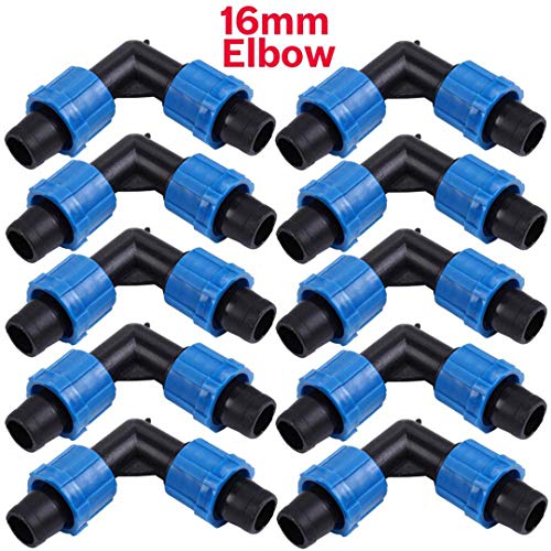 EECFSID 10PCS Irrigation 5/8" Drip Tape 16Mm Connector Elbow 90 Degree Thread Lock Buckle Garden Drip Irrigation System Garden Tools KSL01-138-10PCS 5/8''