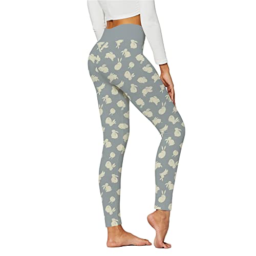 Easter Lift Leggings Cute Bunny Rabbit Eggs Patterned Compression Tights Rabbits Ultra Soft Sporty High Waisted Grey