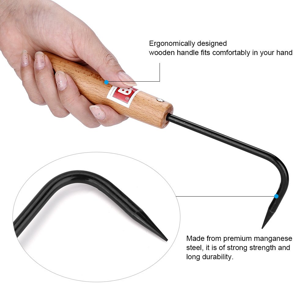 Haofy Bonsai Root Hook, Sturdy Manganese Steel Weeding Hook Bonsai Tools with Comfortable Wooden Handle Gardening Root Pick Tool