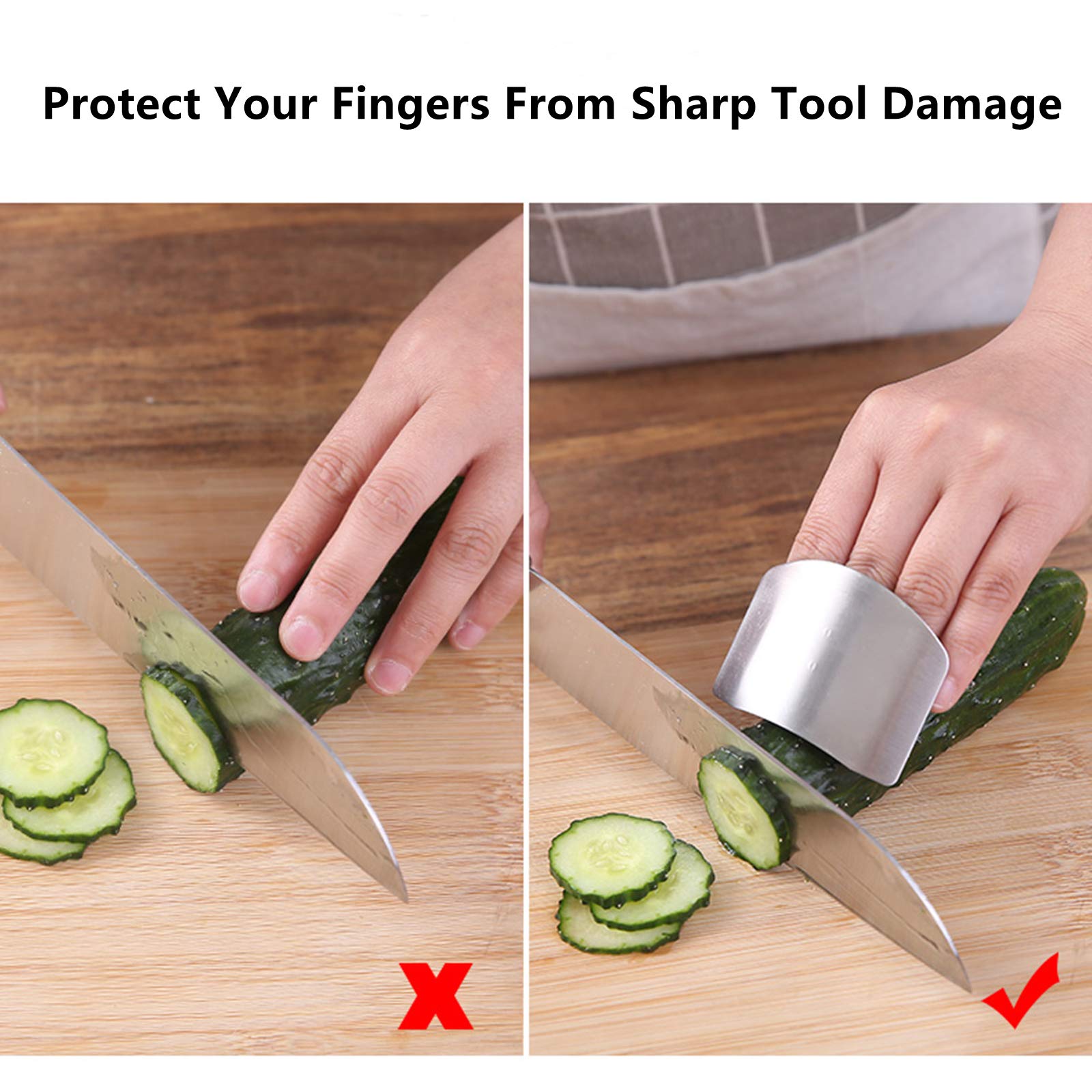 NAMERDA Finger Guards For Cutting, 2PCS Kitchen Tool Stainless Steel Finger Guard Finger Protector, Avoid Hurting When Slicing and Dicing Kitchen Safe Chop Cut Tool