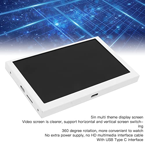 IPS Secondary Screen, ABS Eye Protection Simple Connection Multi Theme USB Monitor 360 Degree Rotation Brightness Stepless Adjustment for Mini Chassis(White)