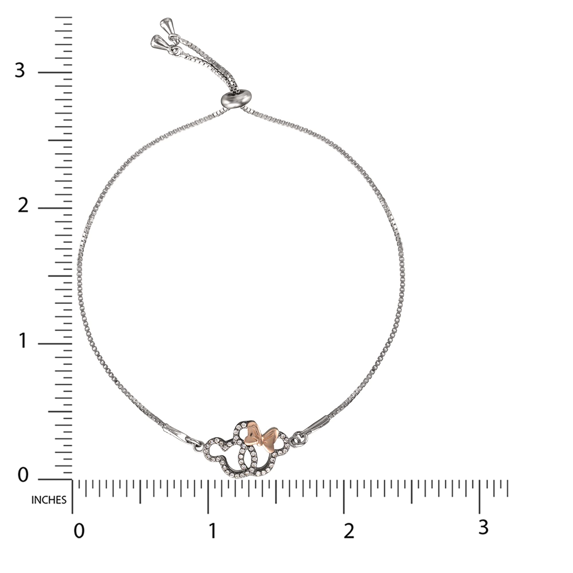 Disney Interlocking Mickey and Minnie Mouse Two Tone Cubic Zirconia Lariat Bracelet, Sterling Silver