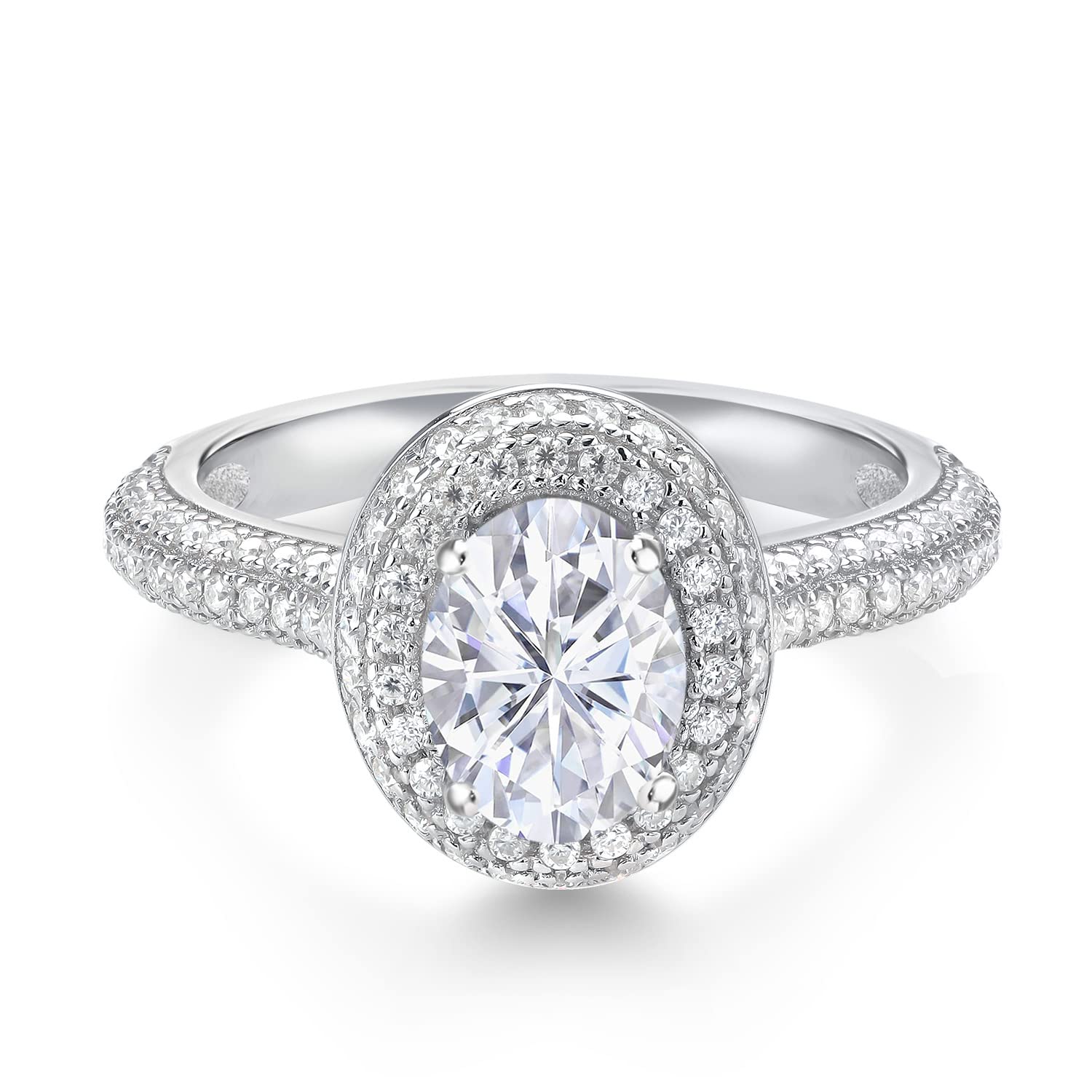 Gem Stone King 925 Sterling Silver White Moissanite Engagement Ring For Women (2.14 Cttw, Available In Size 5, 6, 7, 8, 9)