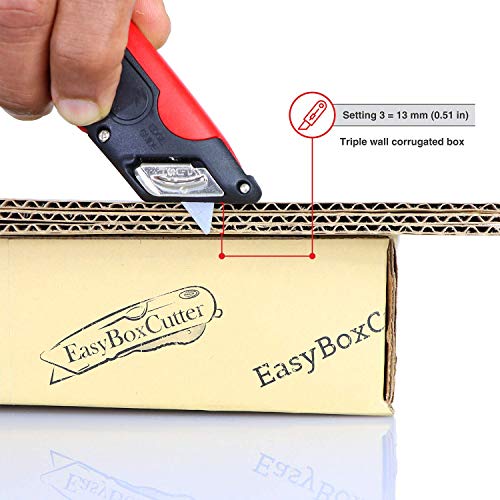 Modern Box Cutter, extra tape cutter at back, dual side edge guide, 3 blade depth setting, 2 blades and holster - Red Color 2000