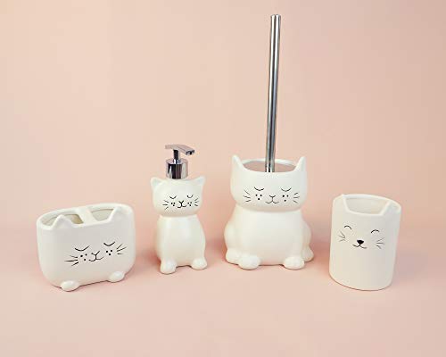 Isaac Jacobs White Ceramic Cat, Liquid Soap Pump/Lotion Dispenser with Chrome Metal Pump (Holds Up to 12 Oz) β Great for Bathroom, Kitchen Countertop, Bath Accessory (Cat)