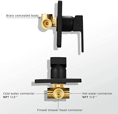 JingGang Matte Black Shower Faucet Rain Shower Head Shower Faucets Sets Complete Bathroom Rainfall Shower System, Single Function Shower Trim Kit with Rough-in Valve