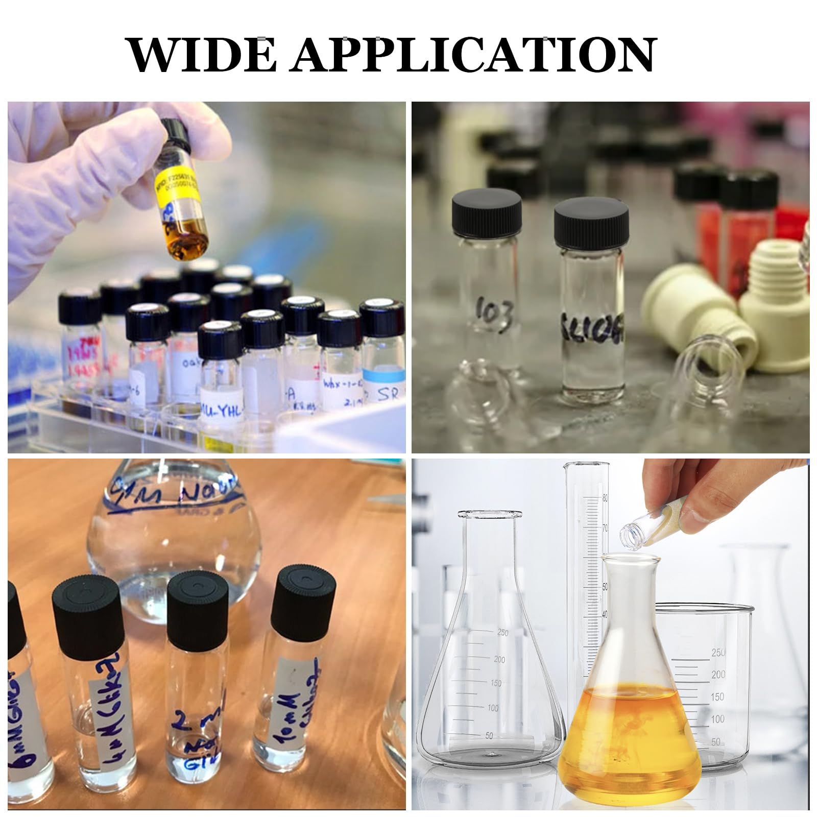 LDHHYH 100 Pack 4ml Clear Glass Vials with Black Plastic Screw Caps, Small Liquid Sample Glass Vial, Leak-Proof Glass Bottles for Essential Oil, Reagent, Seeds