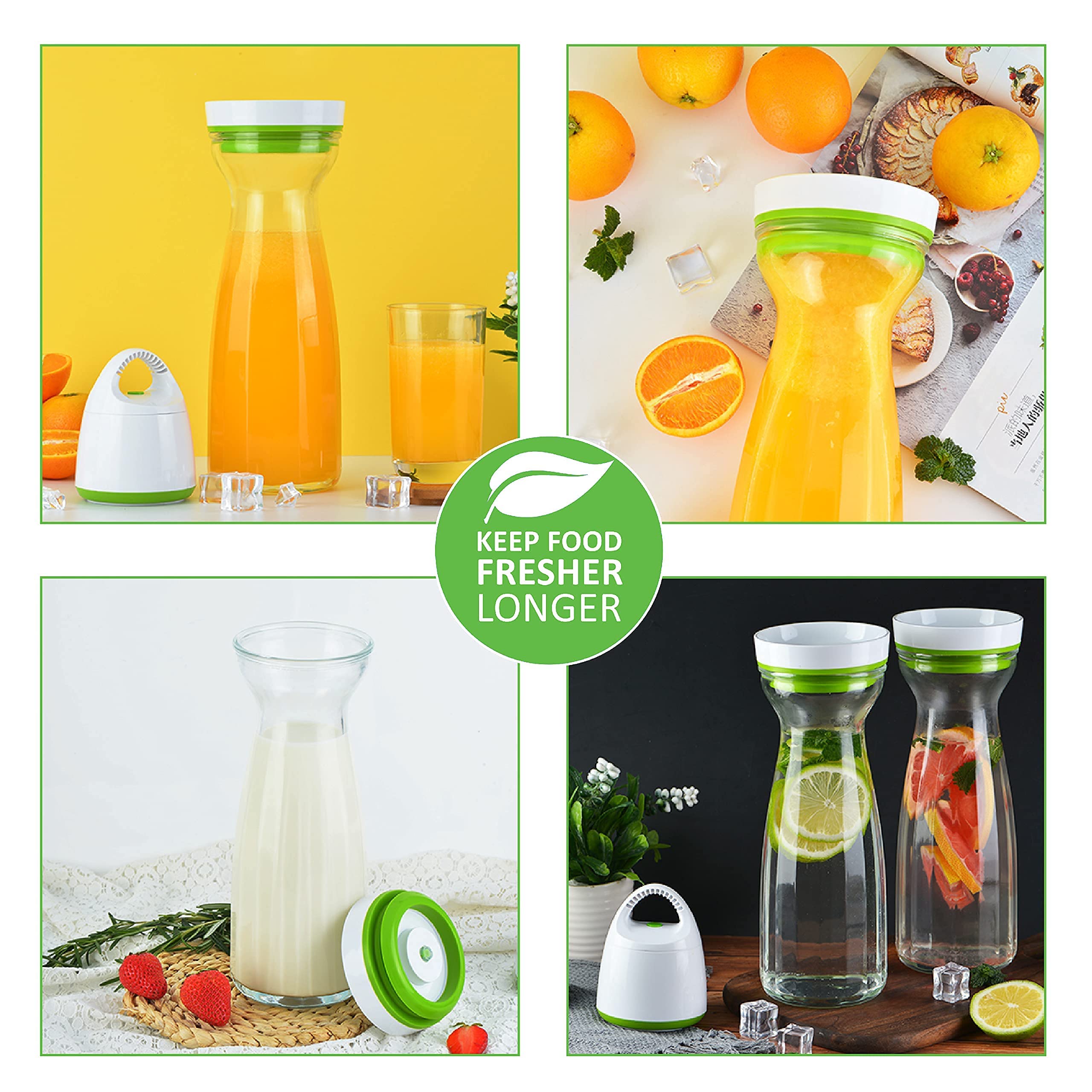 FOSA O2Go 1.2L (40oz) Vacuum Sealed Glass Jug with Lid, Glass Pitcher (Vacuum Pump not Included)
