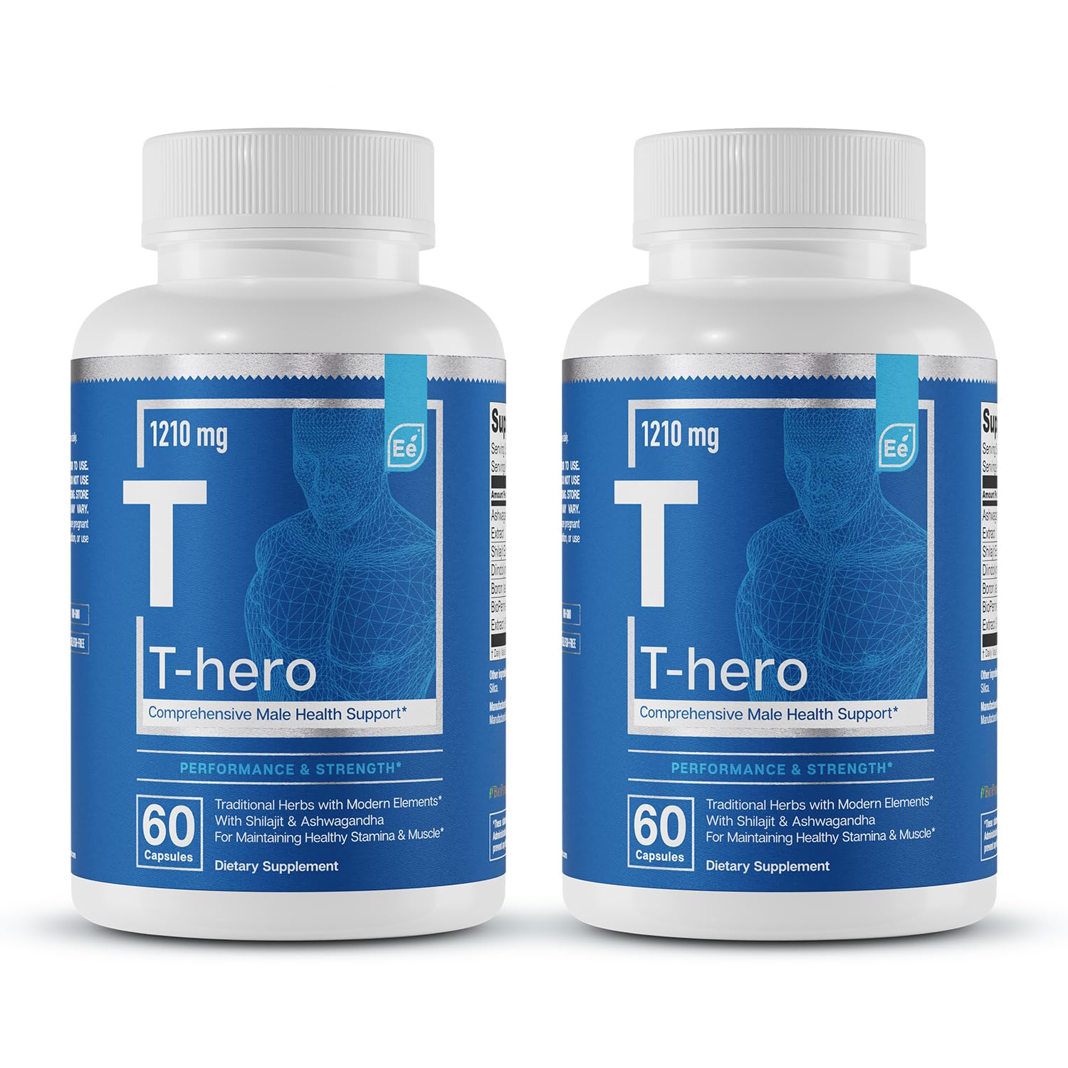 Essential Elements Male Health Supplement - Muscle Support & T-Health with DIM, Ashwagandha, Shilajit, More | T-Hero 60 Vegan Capsules (2-Pack)