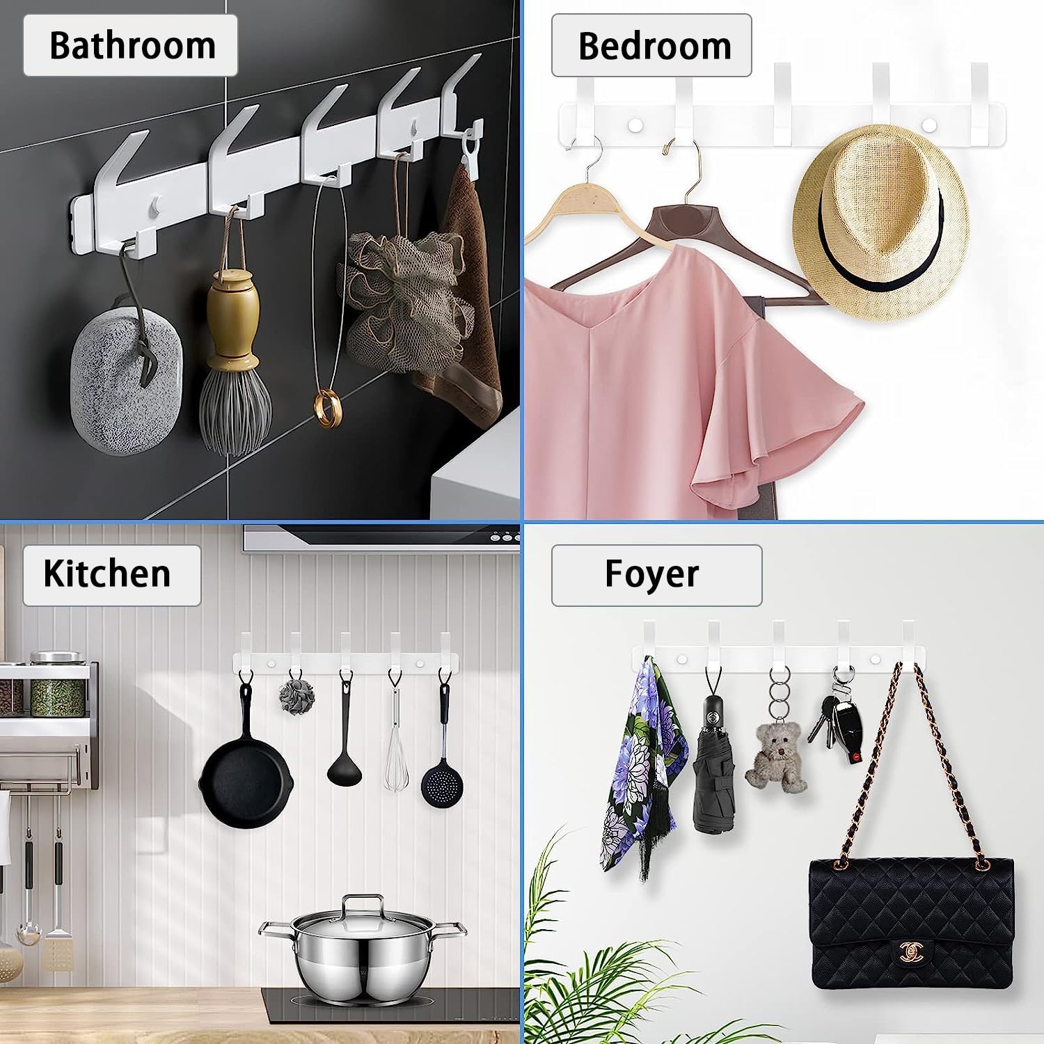 LAKNUY 2-Pack Coat Rack Wall Mounted ,Heavy Duty Aluminum 5 Double Hook Coat Hook Modern Clothes Hook Rails Wall Hook Rack for Coat Hat Towel Purse Robes Mudroom Bathroom Entryway (White)