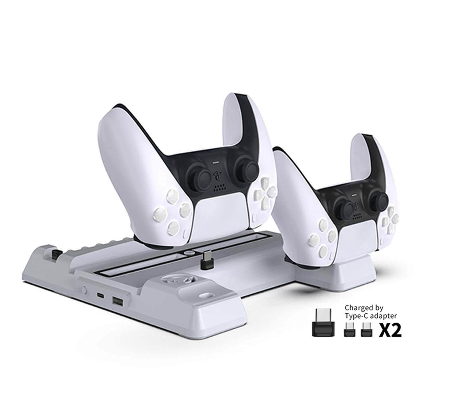 DOBE-TP5-0593 PS5 Stand with Suction Cooling Fan and Dual Controller Charger Station for Playstation 5 PS5 cooling fan stand + CD storage rack + handle dual charging for PS5 DE/UHD (white)