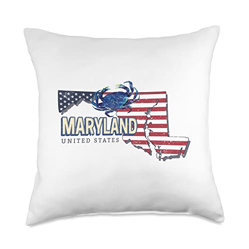 Maryland United States Retro State Map Vintage USA Souvenir Throw Pillow, 18x18, Multicolor