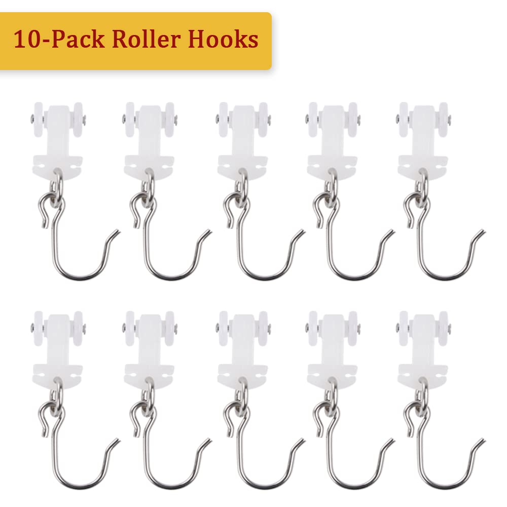 SOLOKOS Curtain Track Glider Roller Hooks for Room Divider Ceiling Track Set（10-Pack Roller Hooks