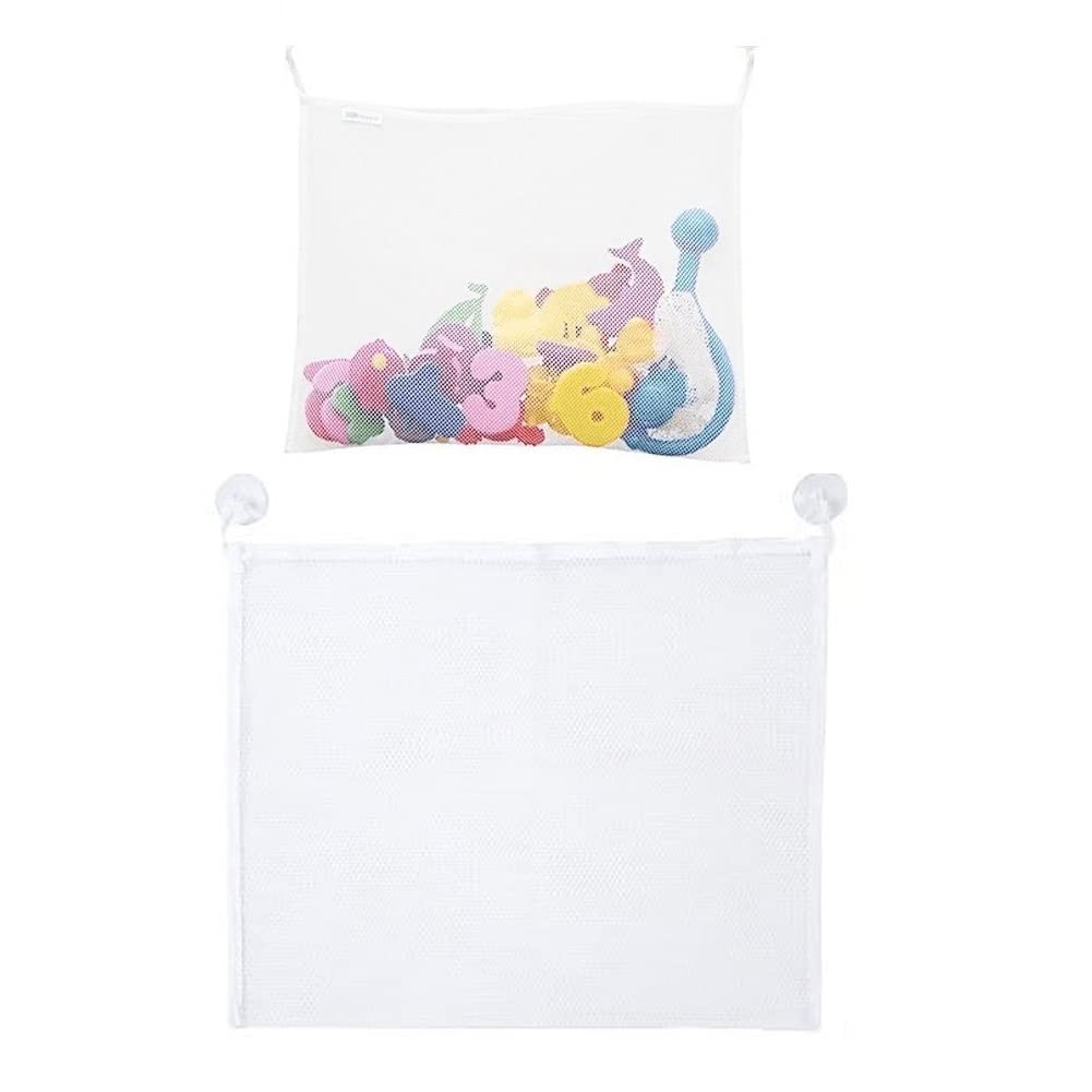 Onsinic 1pc Bath Toy Storage Bag Mesh Basket Baby Bath Tub Toy Storage Net Folding Hanging Organiser for Bathroom, White, 14.17x14.57 inch
