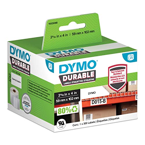 DYMO LW Durable Industrial Labels for LabelWriter Label Printers, White Poly, 2-5/16β x 4β, 1 Roll of 300