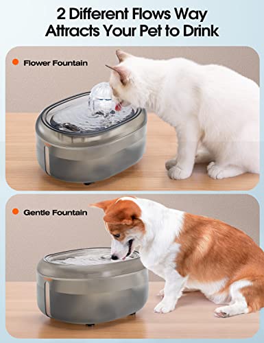 WOPET Cat Water Fountain, 67oz/2L Automatic Cat Water Dispenser Pet Water Fountain, W300 Silent Pet Waterfall Drinking Fountain with 1 Replacement Filter for Cats, Dog, Small Pets Without Light, Gray