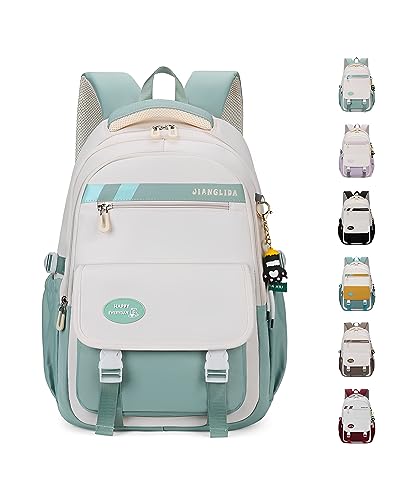 ooibnn Kawaii Backpack With Cute Accessories Spine Protection Anti-thief Cute Aesthetic Book Bag (Mint Green)