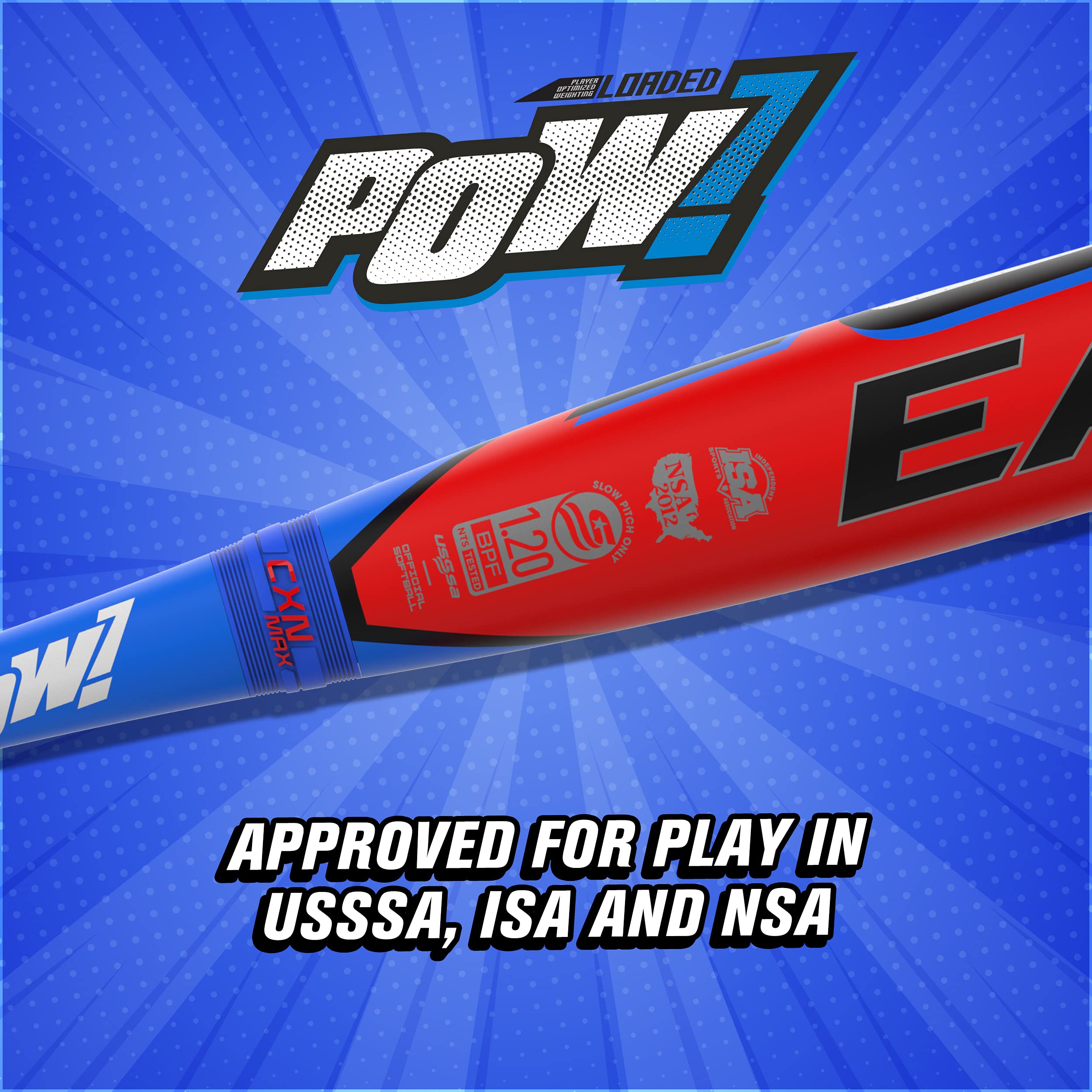 Easton POW Slowpitch Softball Bat, End Loaded, 12.75 in Barrel, USSSA, ISA & NSA, 34in x 25.5oz