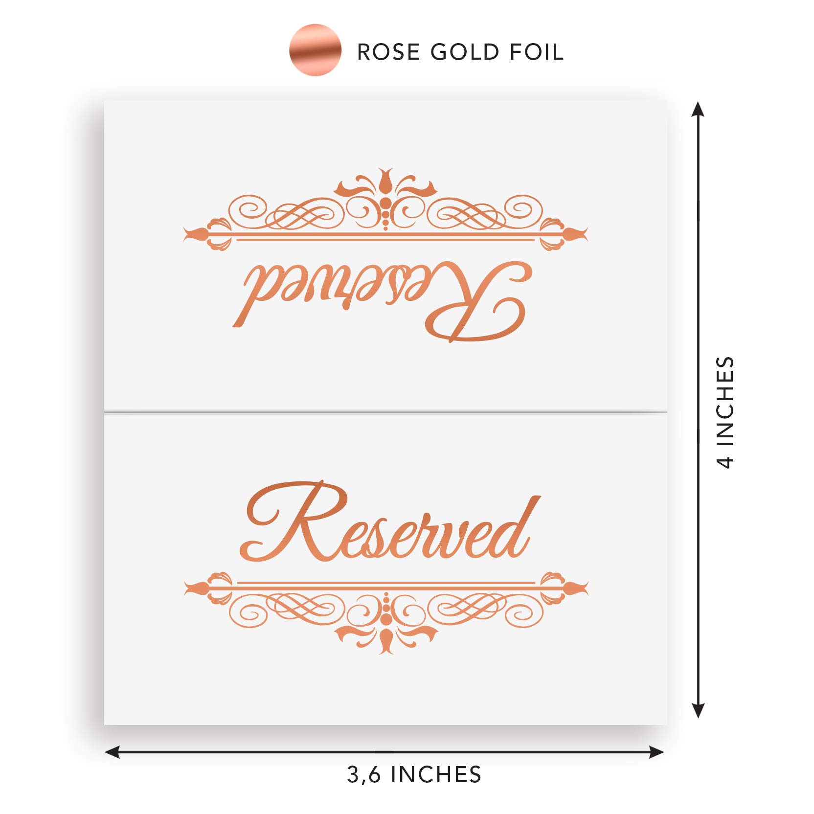 Reserved Table Signs Cards Rose Gold Foil, 20-Pack Table Tent, VIP Place Card, Double Sides Reserved Rose