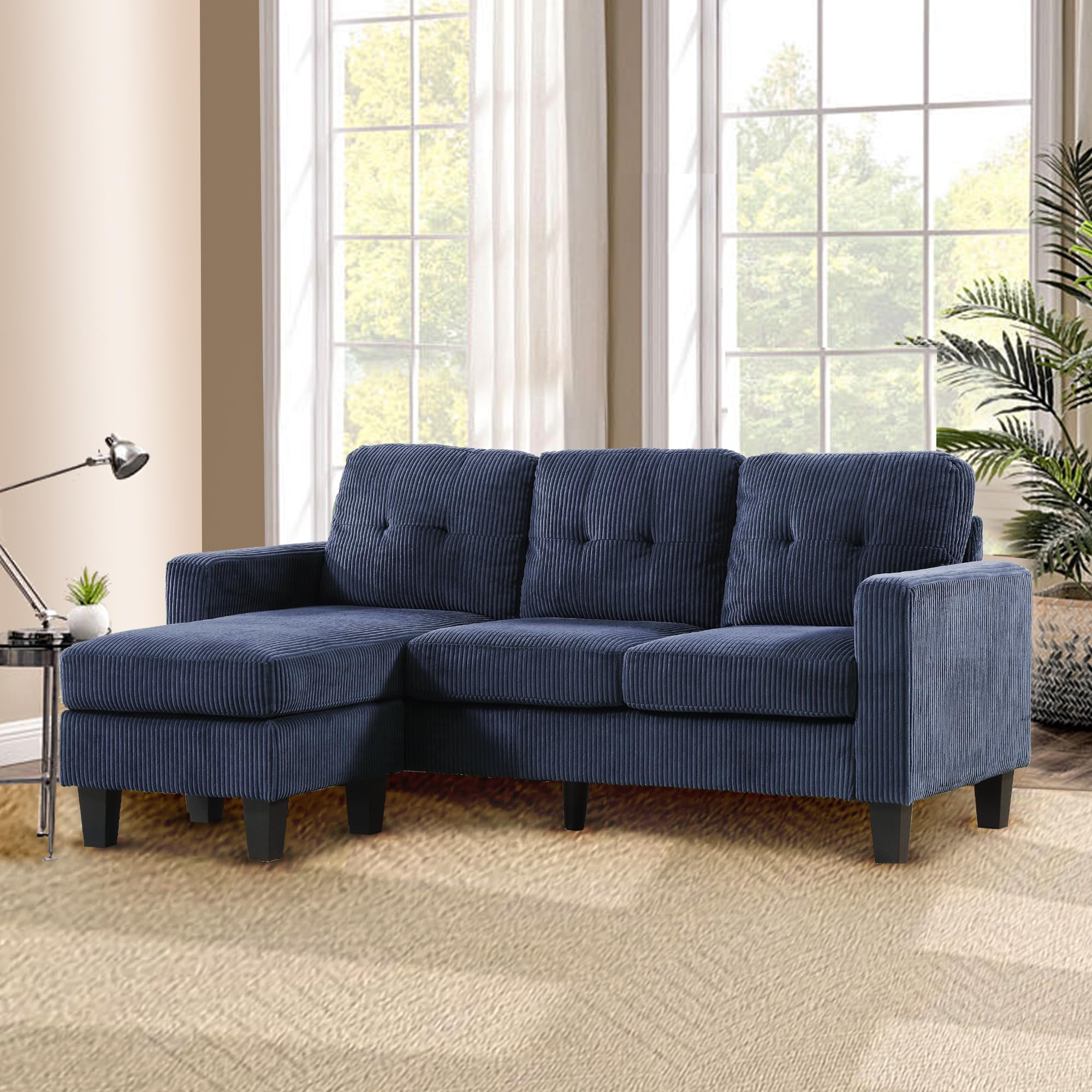 KYLE & KAY 73'' Convertible Sectional Sofa Couch, 3 Seat L-Shaped Sofa with Reversible Chaise, Small Couches for Small Spaces,Living Room, Apartment and Office, Navy