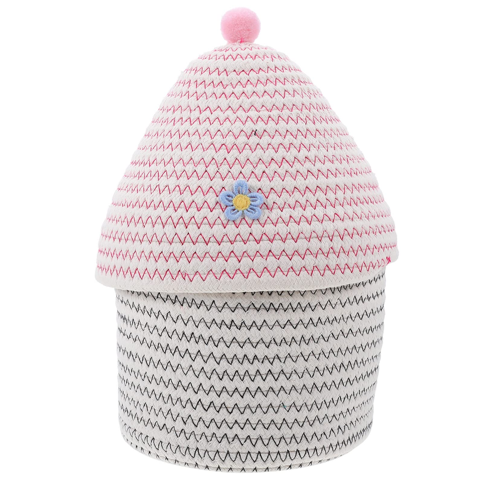 HANABASS Cotton Rope Storage Basket with Lid Small Woven Baskets Cute Toy Storage Basket Mini Storage Bins for Living Room Nursery Bathroom Desk Red
