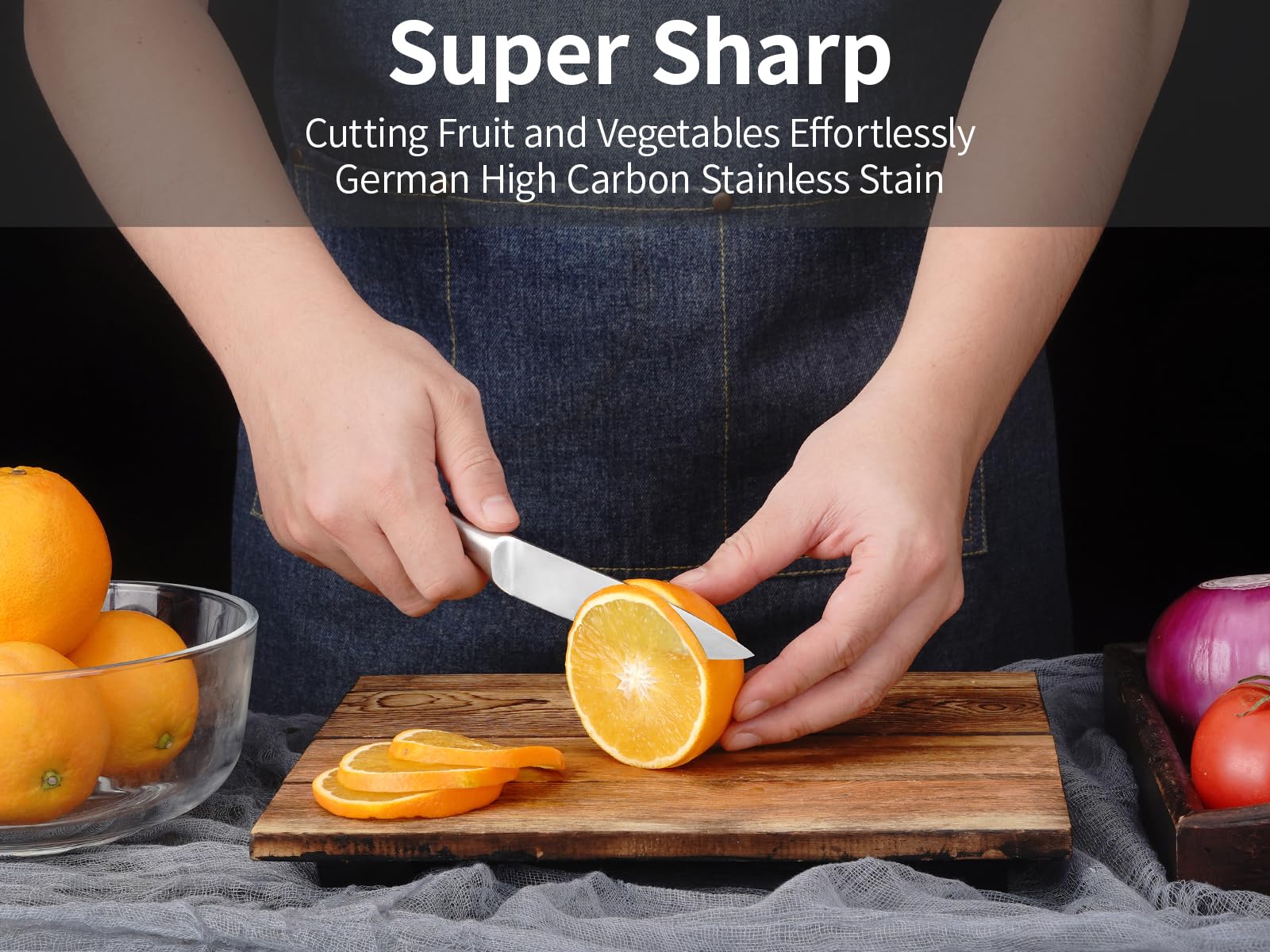 Hollory 5 Inch Kitchen Utility Knife, German High Carbon Stainless Steel Blade and Full Tang Handle, Fruit and Vegetable Cutting Chopping Carving Knives-Silver
