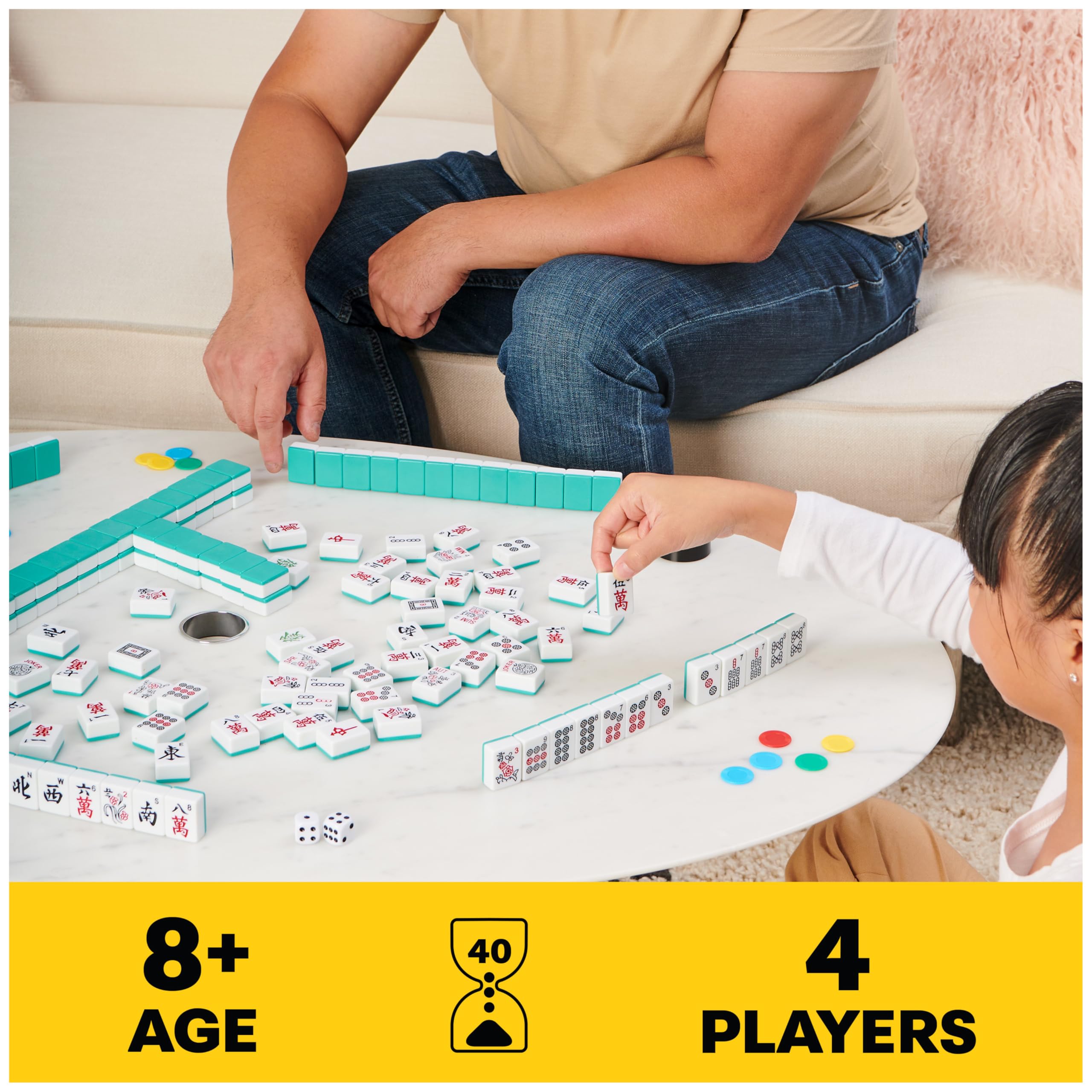 Spin Master Games Legacy Deluxe Mah Jong Classic Game with Two-Toned Tiles and Lined Wood Storage Case, Family Game for 4 Players Ages 8 and up