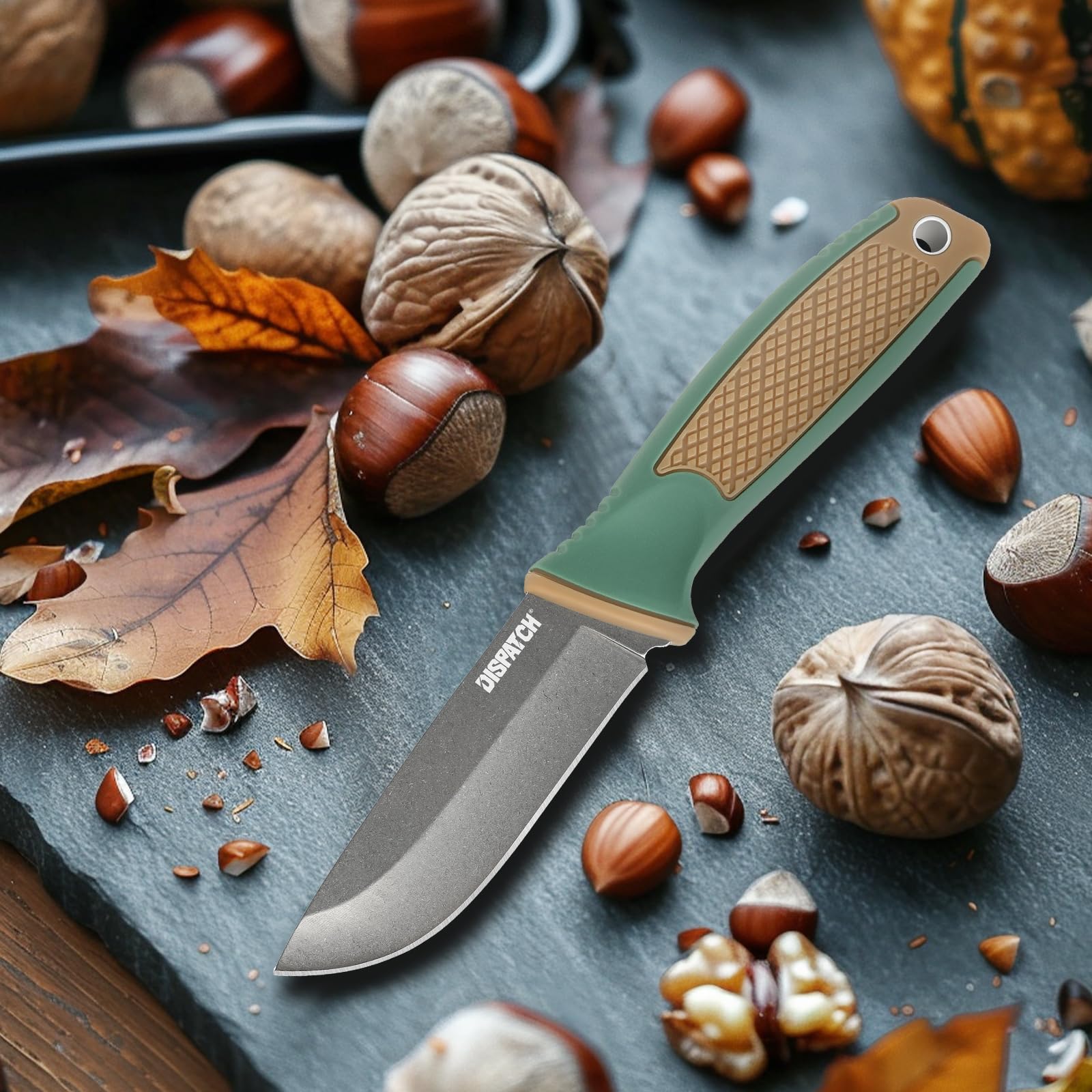 Dispatch Tactical Fixed Blade Outdoor Knife Bushcraft Survival Hunting Tool, Non-slip Stylish Handle, with Practical Sheath, for Camping, Hunting, Adventure, 8'' Closed