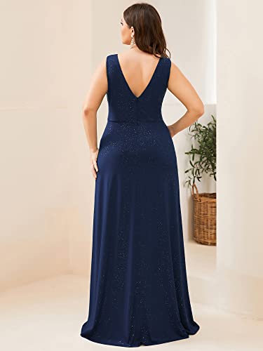 Ever-Pretty Women's Plus Size V Neck Sleeveless Floor Length Anniversary Dress Bridesmaid Dresses Navy Blue US24