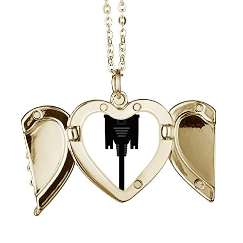 Display Screen Cable Black Plug Folded Wings Peach Heart Pendant Necklace