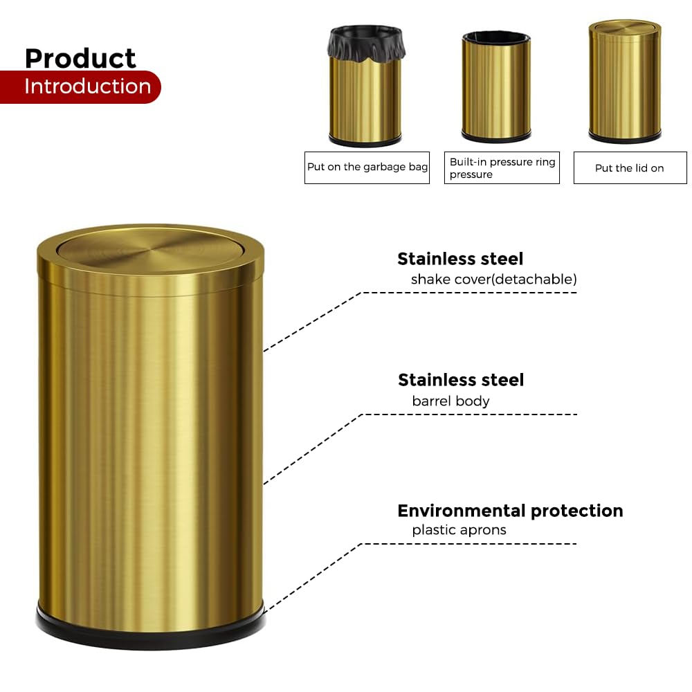 LEASYLIFE 18L/4.7GAL Stainless Steel Trash can,Kitchen Trash can with lid,Gold Kitchen Trash Can with Flipping Lid,Garbage cans for Kitchen,Living Room (4.7gal-Gold)