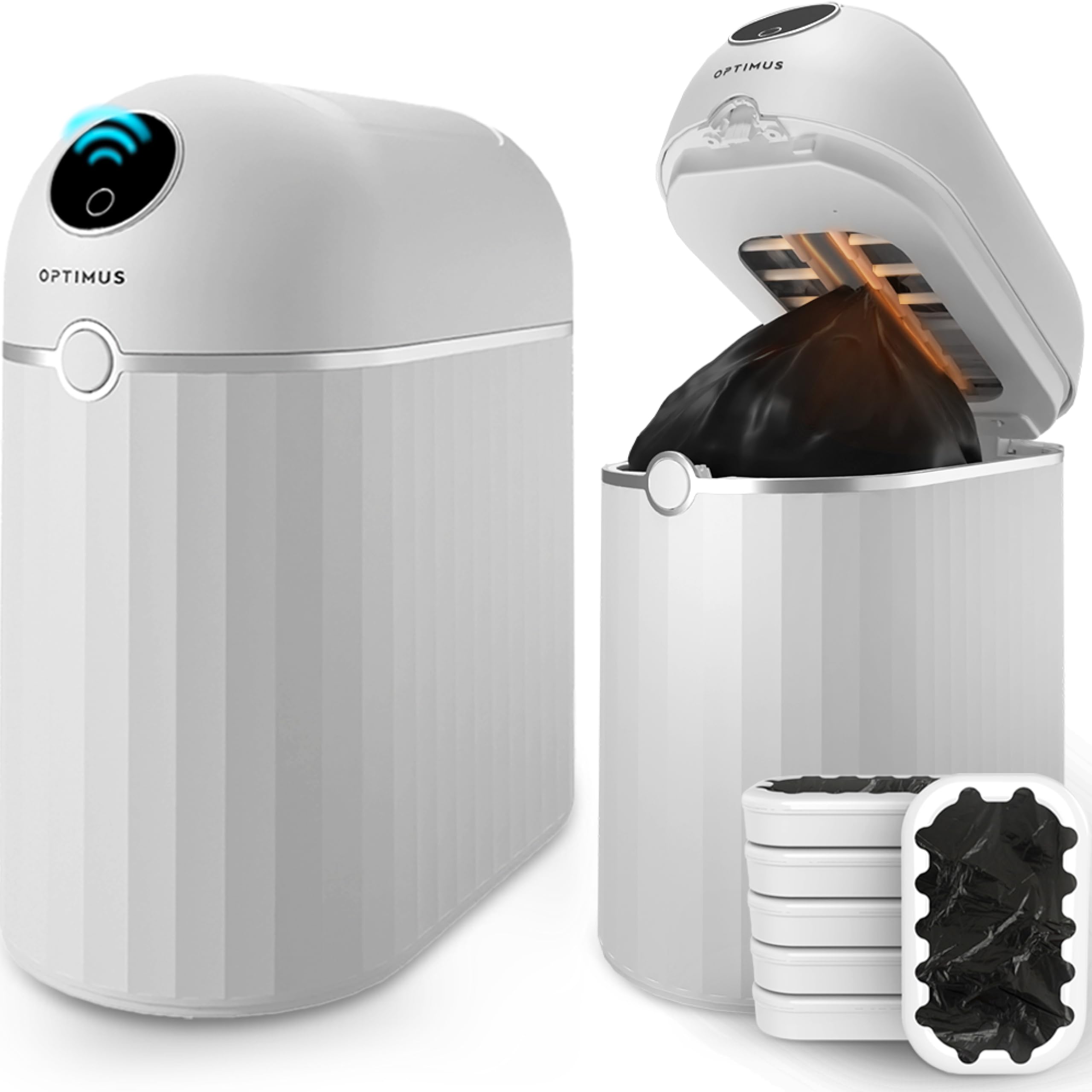 OPTIMUS TECHNOLOGY Automatic Trash Can Self Sealing and Self-Changing Smart Trash Can Motion Sensor Touchless Garbage can Kitchen Bathroom Office 6 Refill Bag Rings (Neos (6-Refill Bag))
