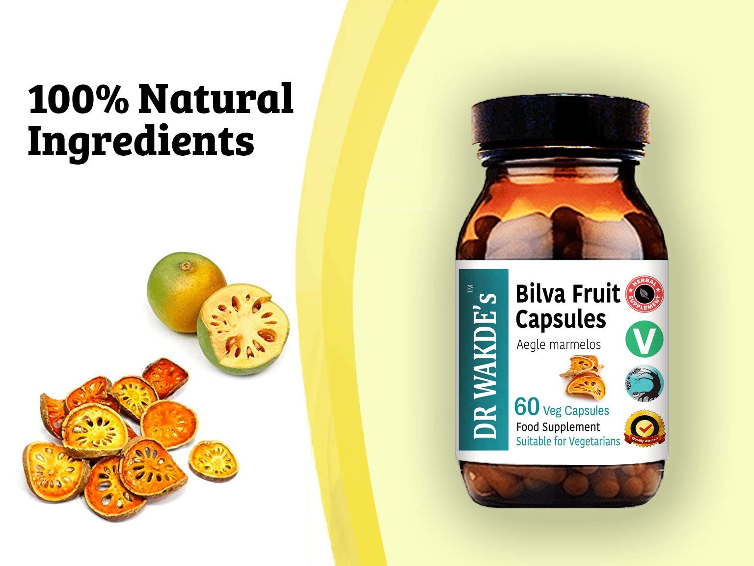 DR WAKDE'S Bilva Fruit Capsules (Bael Fruit | Aegle marmelos) | 60 Veg Caps | Ayurvedic Supplement | Vegan | 100% Herbal | Quantity Discounts| Same Day Dispatch
