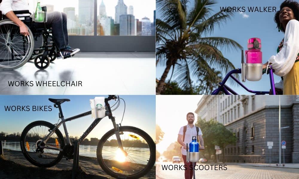 JASMARAZZRE Stroller Cup Holder with Phone Holder, Stroller organizer, accessories for bike, scooters, wheelchair, walking aid. Universal fit Clear