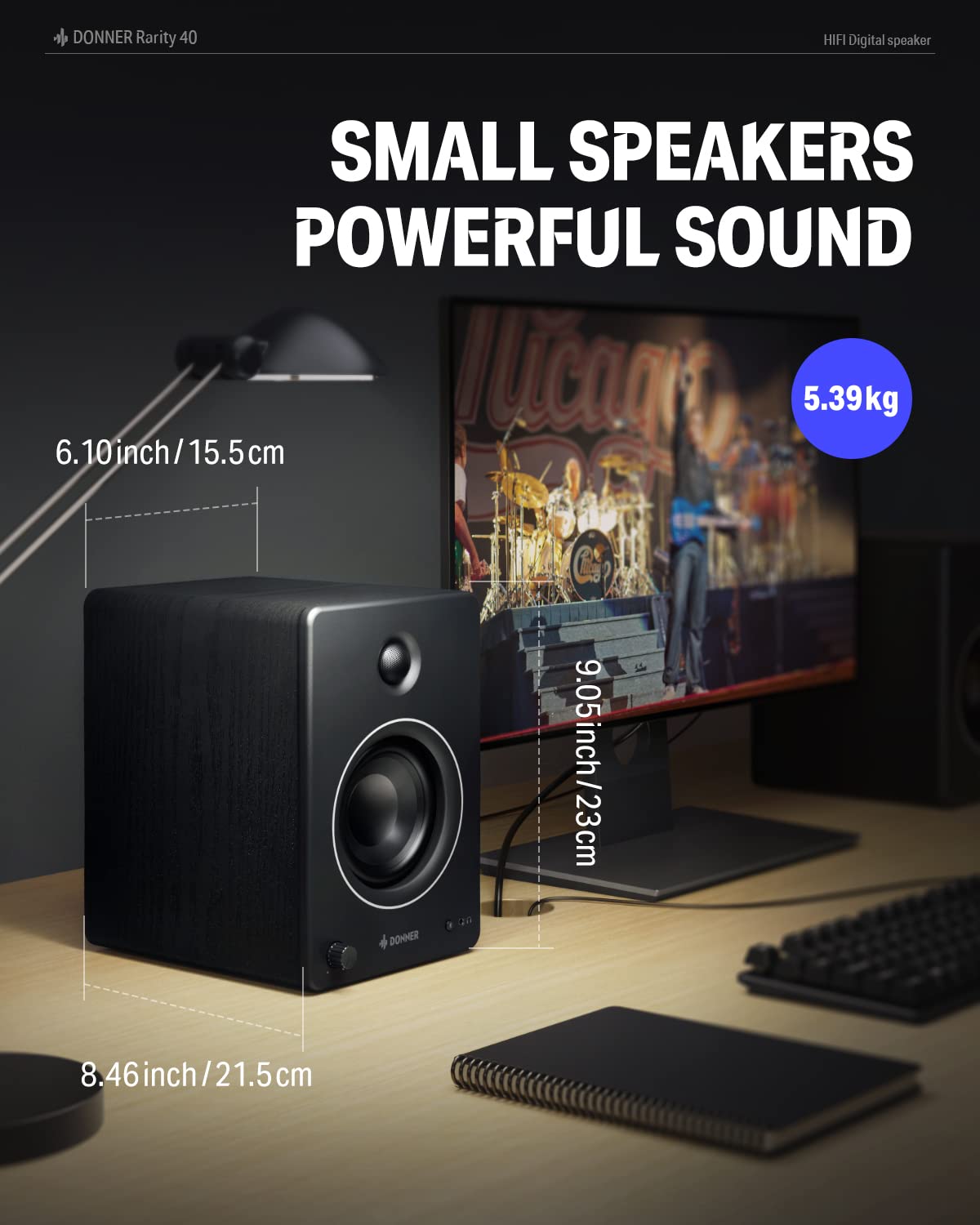Donner Studio Audio Monitor, Wireless Active Bookshelf Speakers with AptX-HD Bluetooth 5.0, Stereo Speakers with Equalizer Editor, TRS/RCA/AUX/USB-C Input, 24bit DAC, Rarity-40