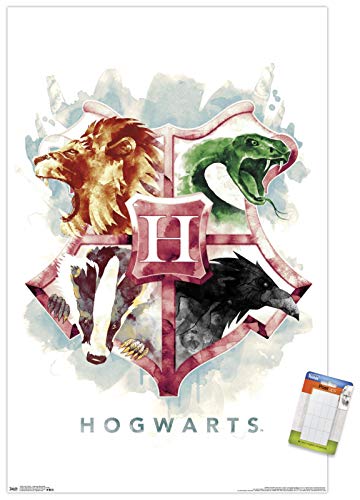 Trends International, 22.375" x 34", Poster & Mount Bundle The Wizarding World: Harry Potter-Hogwarts Illustrated House Crests Wall Poster