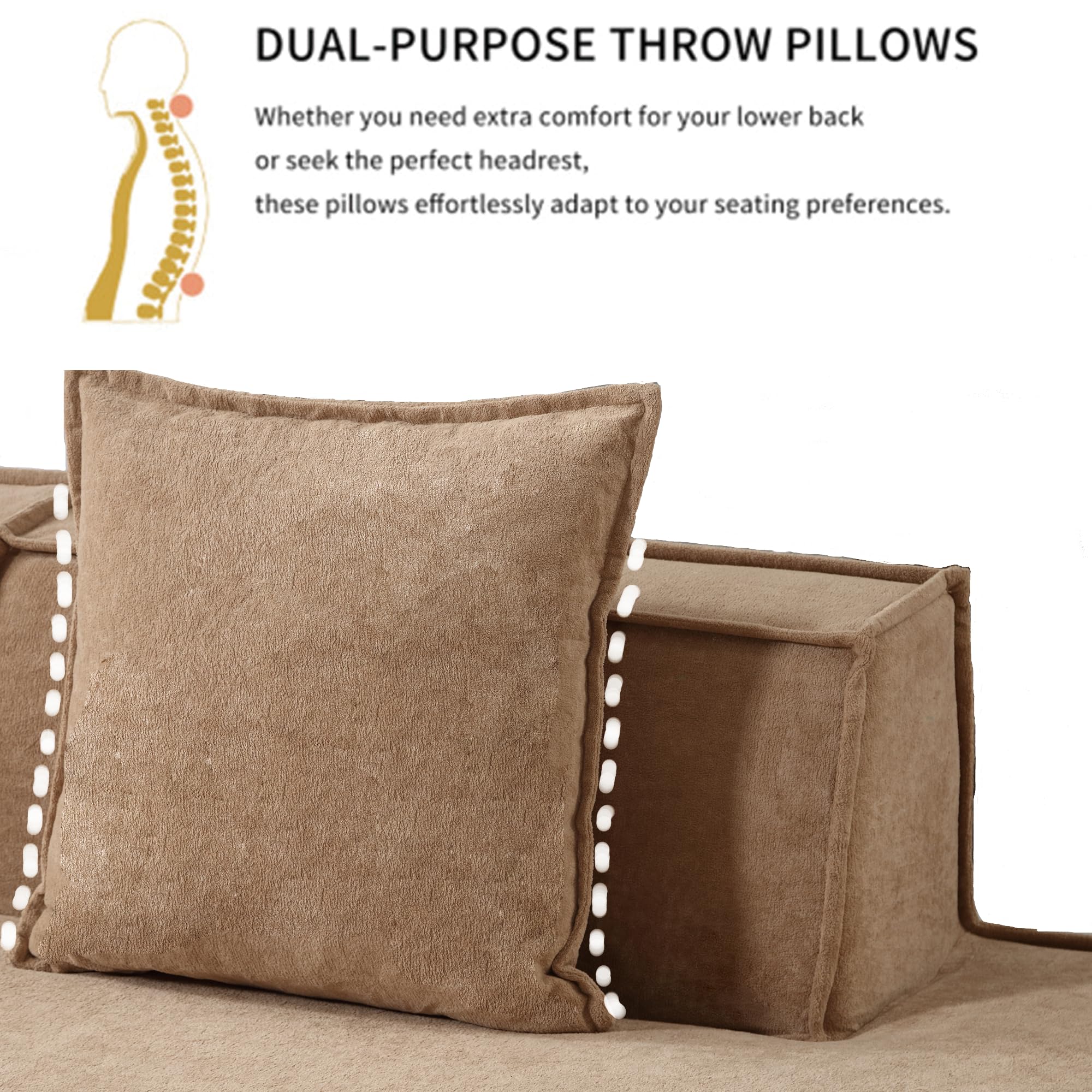 OPULHAUS Modern Minimalist Upholstered Couch,130" Oversized Modular Floor L-Shaped Sofa Set,Modern Upholstered Combination Facing Sofa, 3 PC Free Combination (130" Left-Hand Facing, Light Brown)