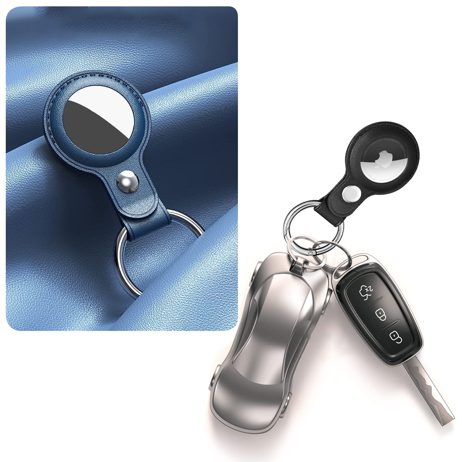 Leather Airtag Keychain & IPX8 Waterproof Airtag Holder, Soft Full-Body Shockproof AirTag Case for Protective Tracker(4 Pack)
