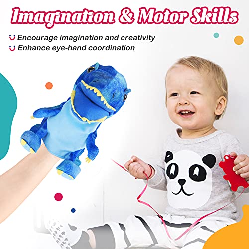 SpecialYou Plush Dinosaur Hand Puppets with Working Mouth for Imaginative Play T-rex Stuffed Toy for Toddler Kids on Christmas Halloween Birthday, 10’’