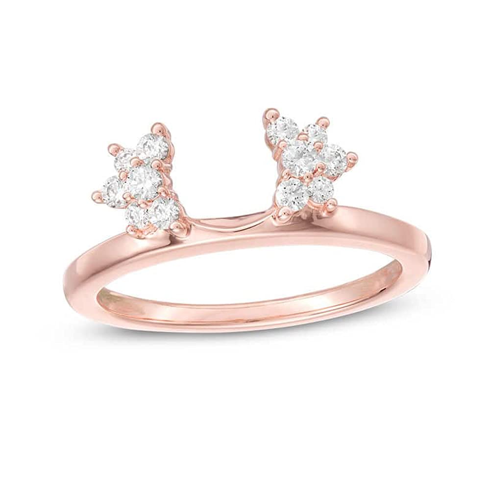 EternalDia 14K Rose Gold 1/4 Cttw Round Diamond Starburst Solitaire Enhancer Guard Band Ring Size 7.5 for Women (0.25 Cttw, Color I, Clarity I2)