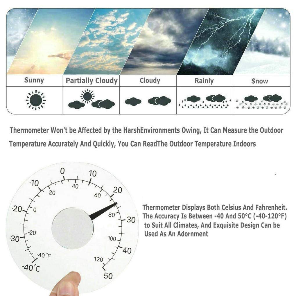GuDoQi Indoor Outdoor Window Thermometer, No Battery Required, Transparent Dial, Weather Thermometer, Accurate Readings for Home, Office, Patio