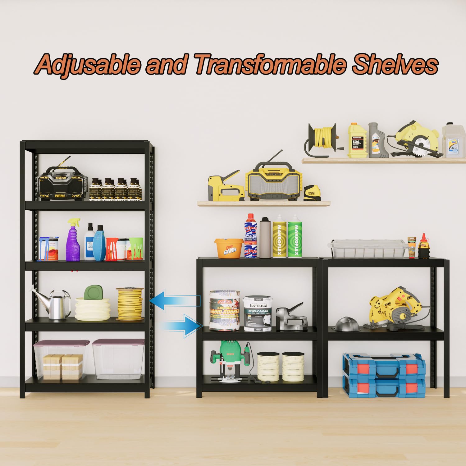 iDEKAI 3 Tier Steel Storage Shelves, Garage Shelving, Heavy Duty Adjustable Garage Shelves, Utility Rack, Shelving Units for Storage, Kitchen, Warehouse,Pantry, Closet, 35.5H 35.5W'' x 15.8" D, Black