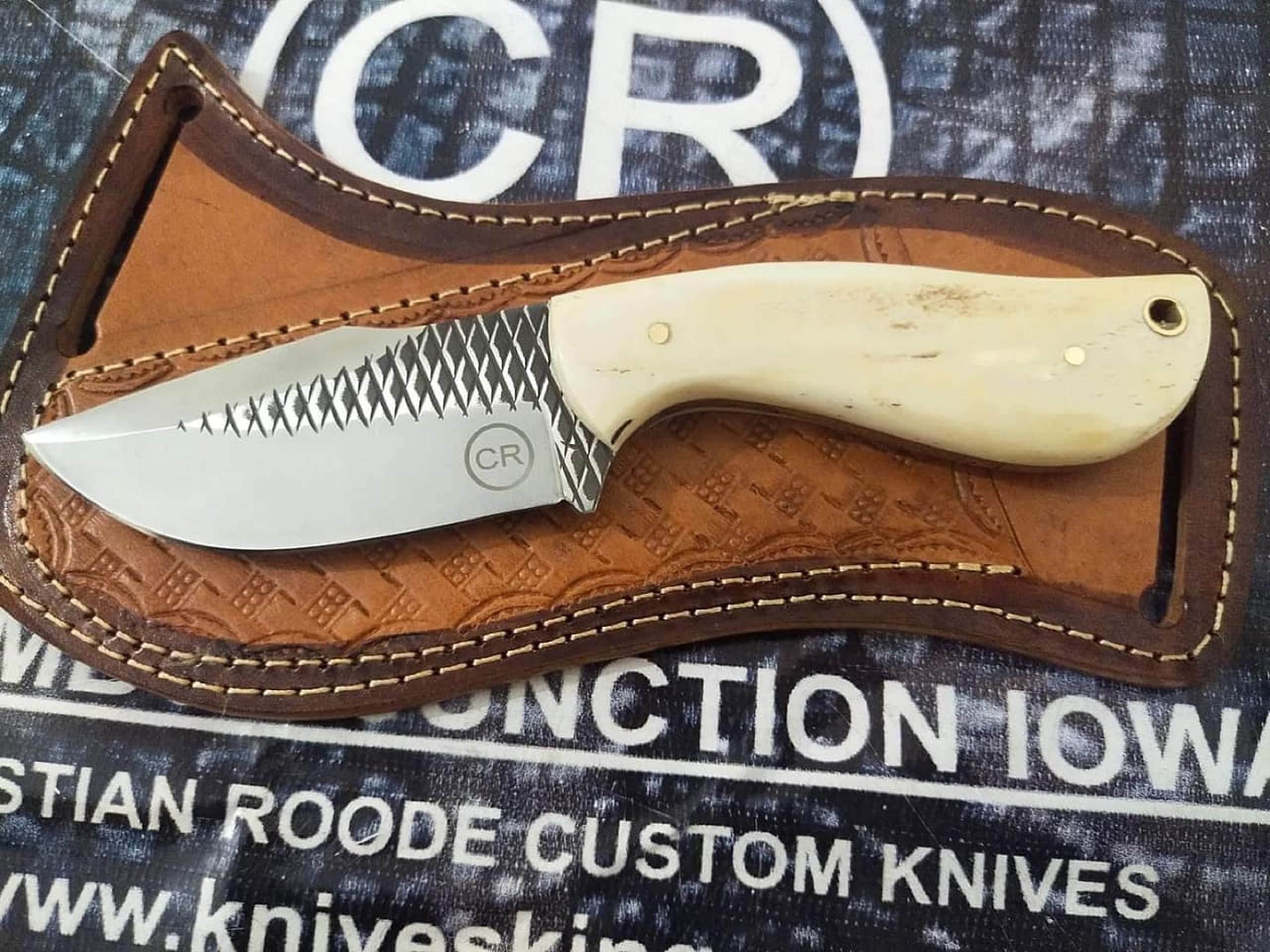 Handmade Camel Bone Handle Hoof Rasp Steel Tactical Hunting Knife with leather sheath Full tang blade designed for Hunting & EDC
