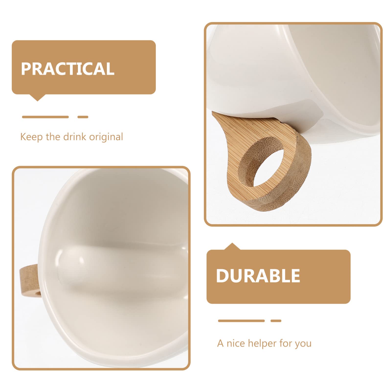 Hemoton 2Pcs Coffee Mug Ceramic with Wooden Handle, 150ml/5Oz Coffee Cup Household Drinking Cup Espresso Cup (White)