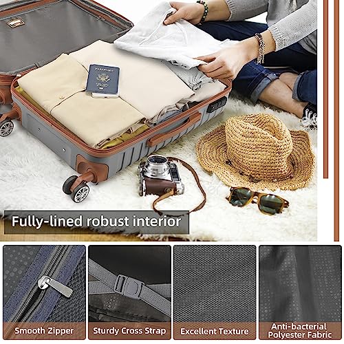 LARVENDER Luggage Sets 4 Piece, Expandable(Only 24"&28") ABS Suitcase with 360° Spinner Wheels, Durable Luggage Sets Clearance Carry On Luggage Suitcase Set For Women Men, Grey