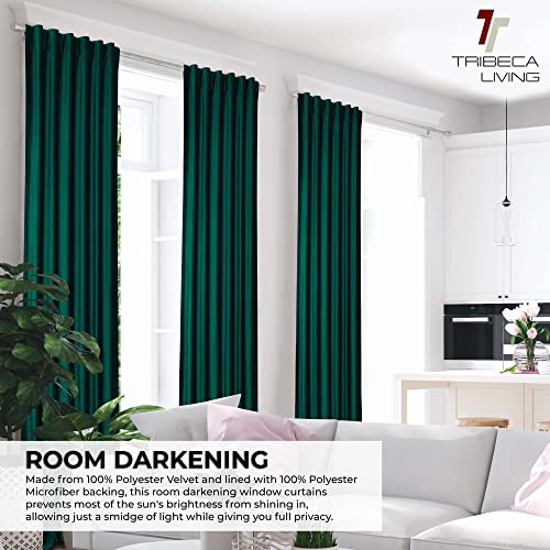 Tribeca Living Luxury Velvet Room Darkening Window Curtains - 50 x 96-Inch, Emerald Green, 2 Panels (Rod Pocket/Back Tab), (VELSOCUR96EG)