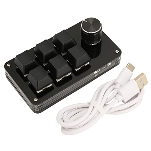 Jeanoko One Handed Gaming Keyboard, Fine Workmanship Mini Portable 6 Key Mini Keypad 6 Keys Wide Applicability with Knob for Gaming for Office