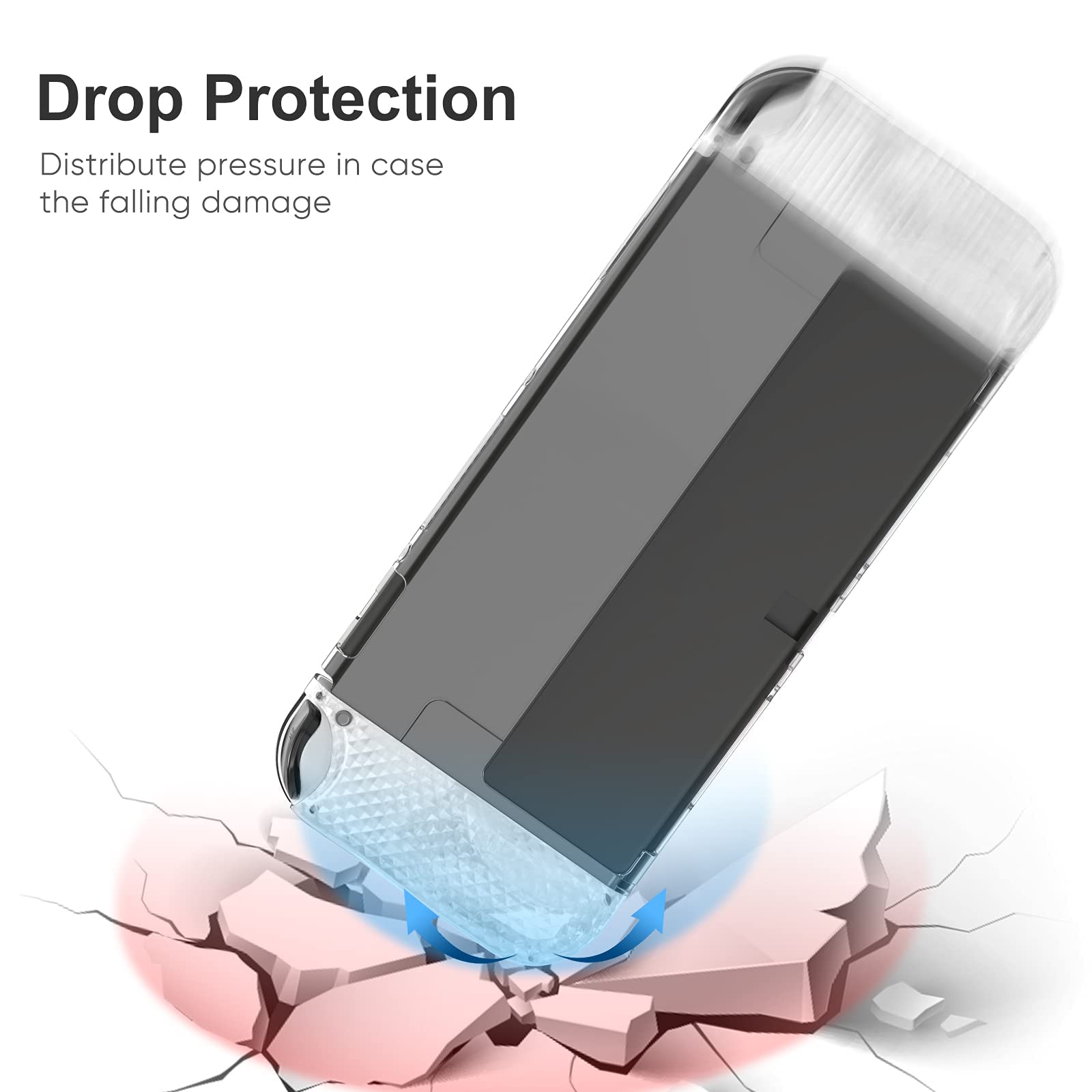 Dockable Case for Nintendo Switch OLED Model with Screen Protector Thumb Grips Cap, MENEEA Clear TPU + PC Cover Hollow Shell Compatible with Joy-Con OLED & Console, Fit the Dock Station