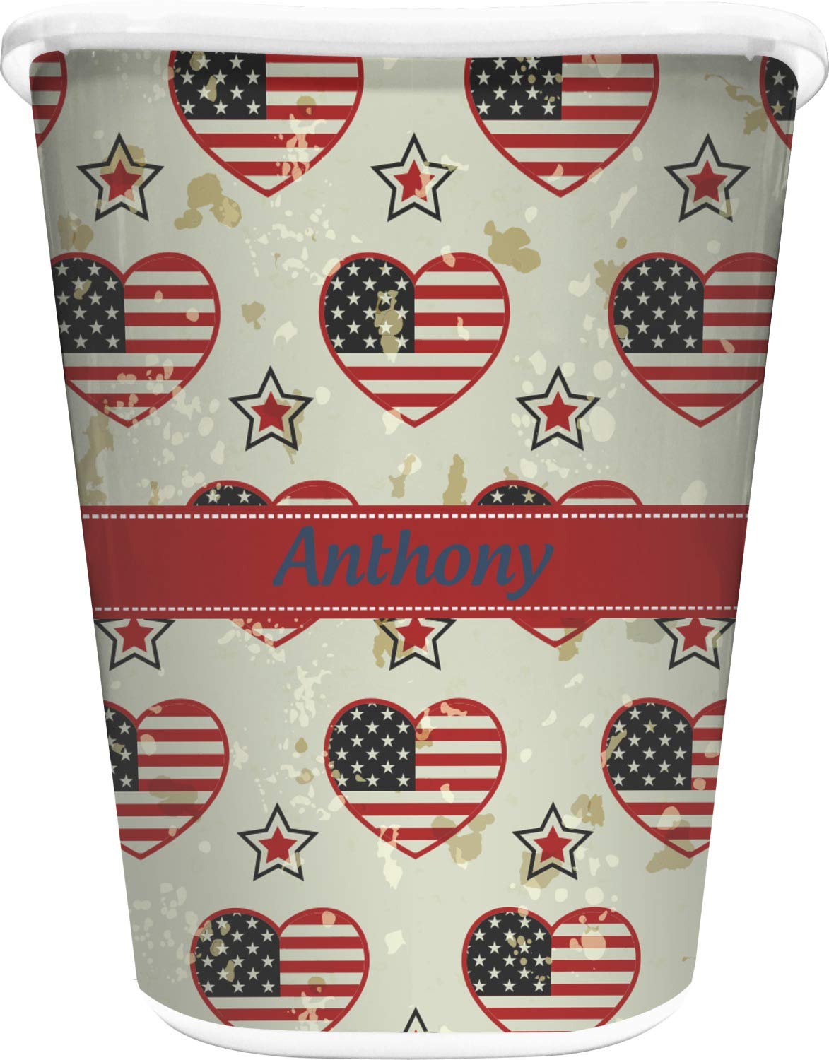 RNK Shops Personalized Americana Waste Basket - Double Sided (White)