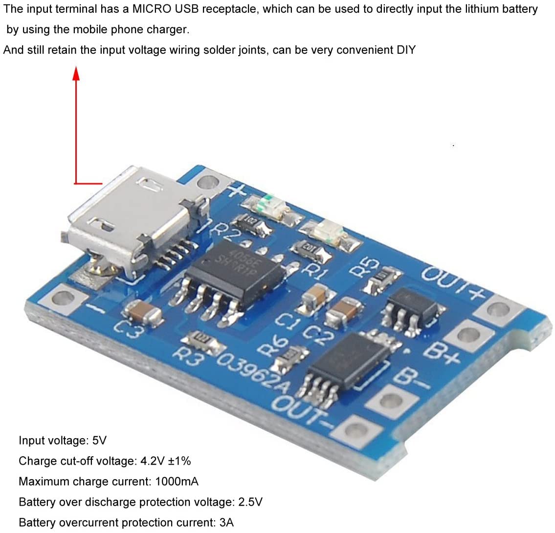 JoohcUngir 12pcs 18 650 Lithium Battery Charger Board 5V 1A TP4056 Charging Module with Battery Protection BMS and Charge Discharge Integrated Module 2A 5V Charging Boost Mobile Power Protection
